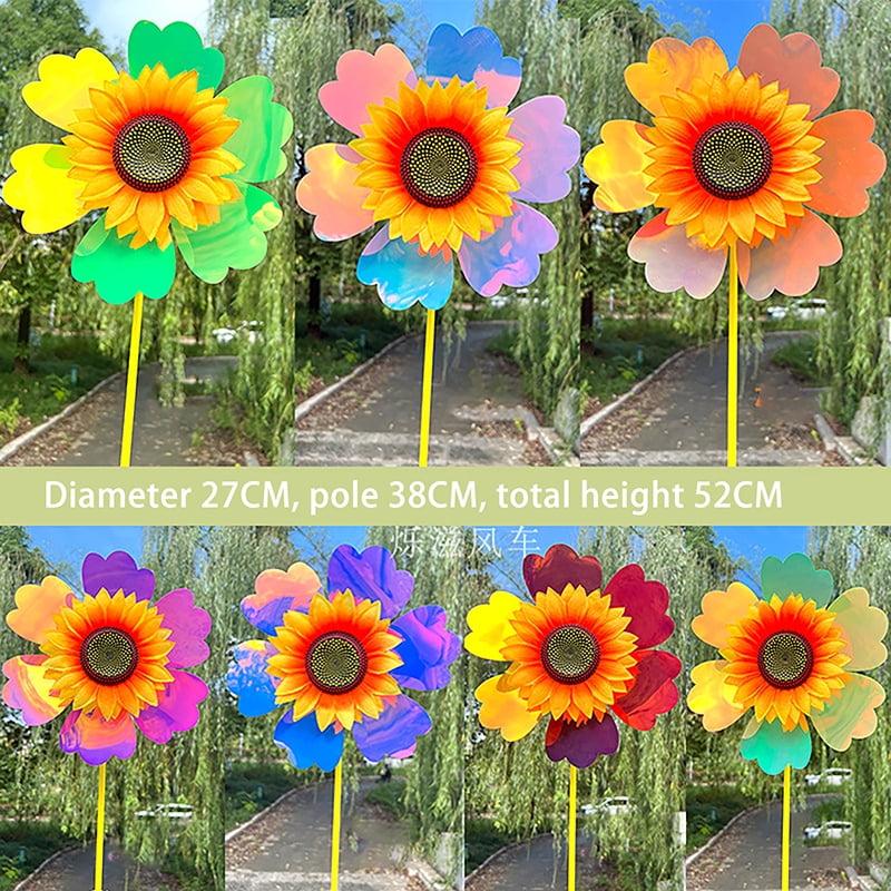 1 Set Outdoor Garden Decor Double Layered Sunflower Windmill Rotating ...