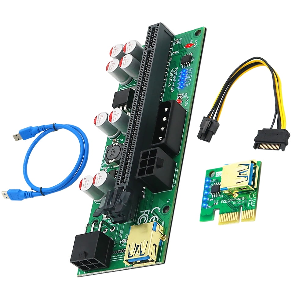 1 Set PCIe 1x to 16x Adapter Running Light PCI-E Riser GPU Mining ...