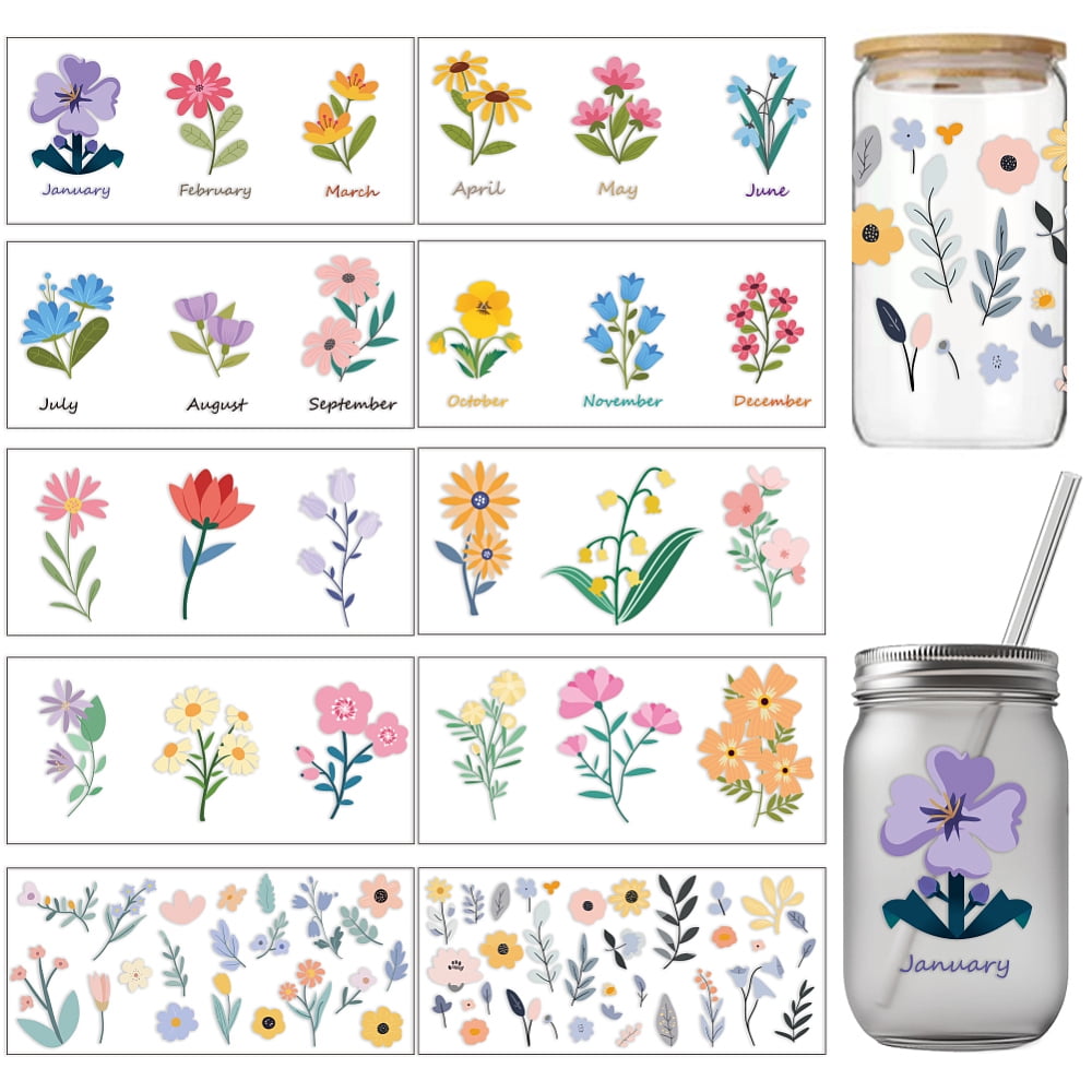 1 Set PVC DIY Heat Transfer Paper for UV Sublimation Cup Flower ...