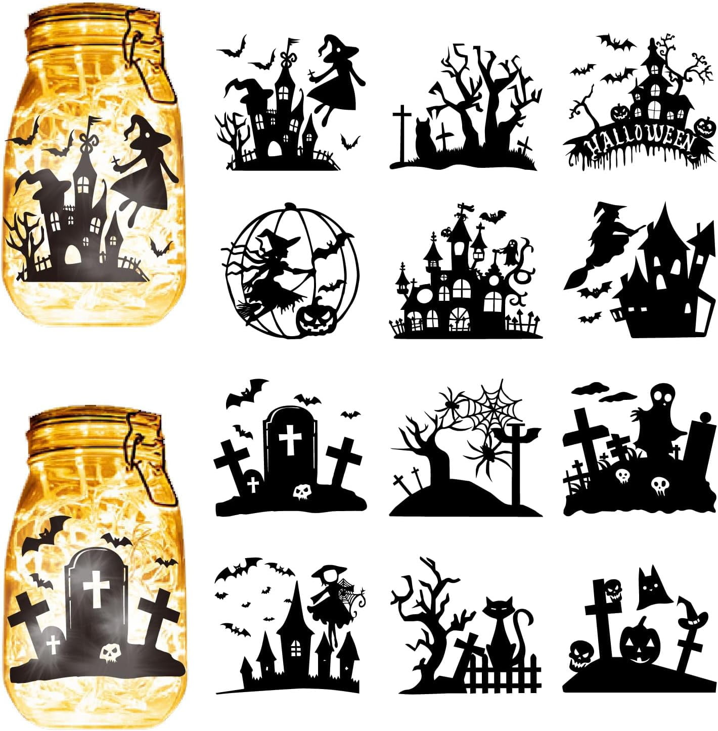 1 Set PVC Lamp Film for DIY Colorful Light Hanging Lamp Frosted Glass Jar Ghost 100x90mm 12 ...