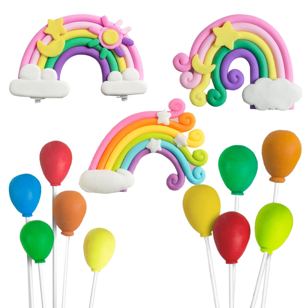 1 Set Party Cake Topppers Cartoon Rainbow Cake Toppers Colorful Balloon ...