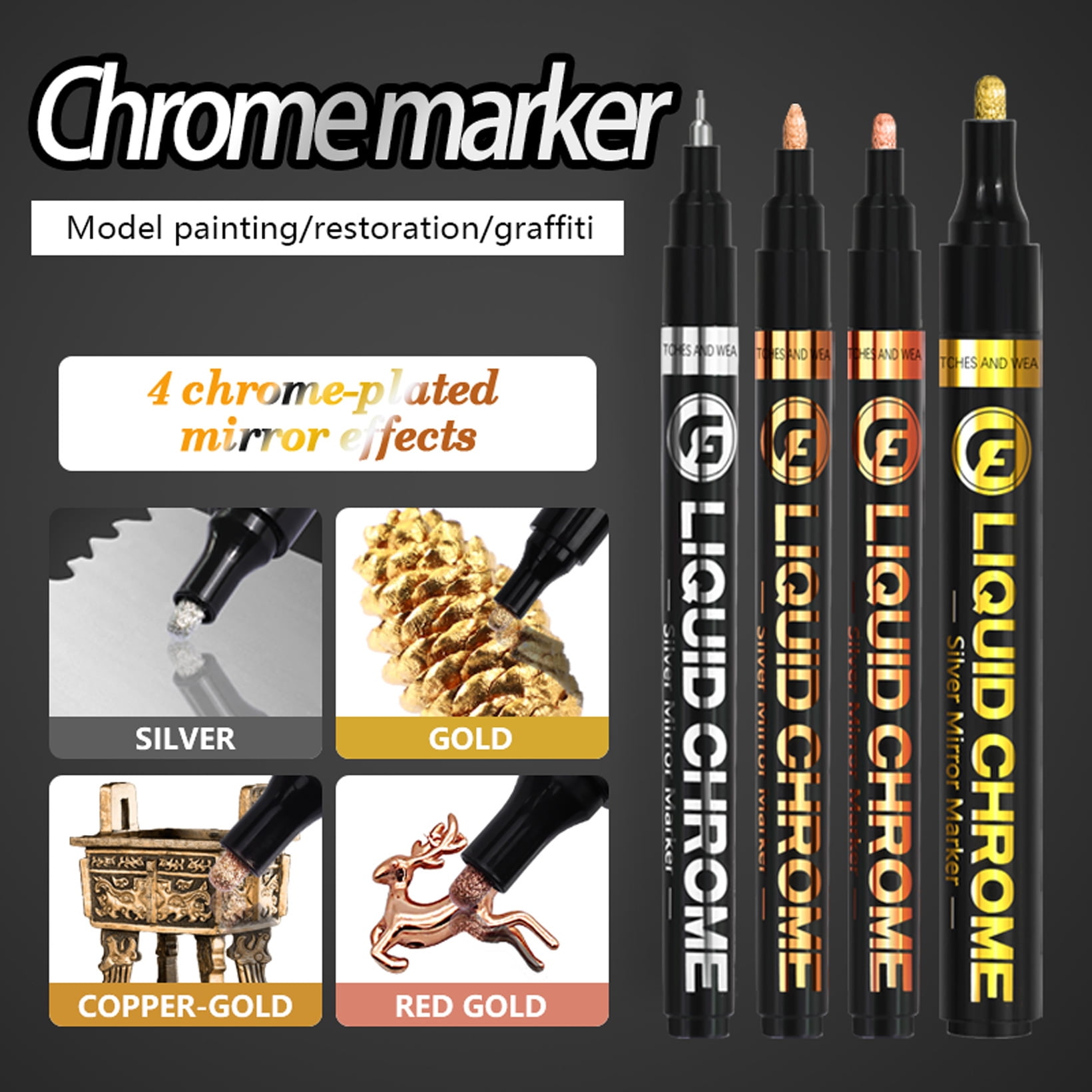 1 Set Permanent Liquid Mirror Chrome Marker,Chrome Mirror Paint Pens ...