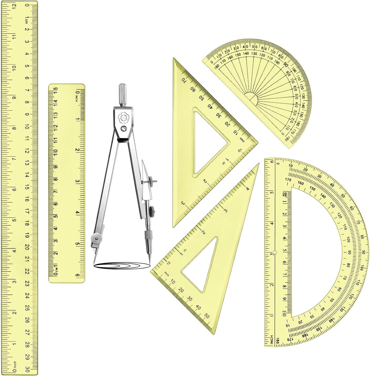 1 Set Plastic Geometry Math Set Includes Drawing Compass, 6 Inch 4 Inch ...