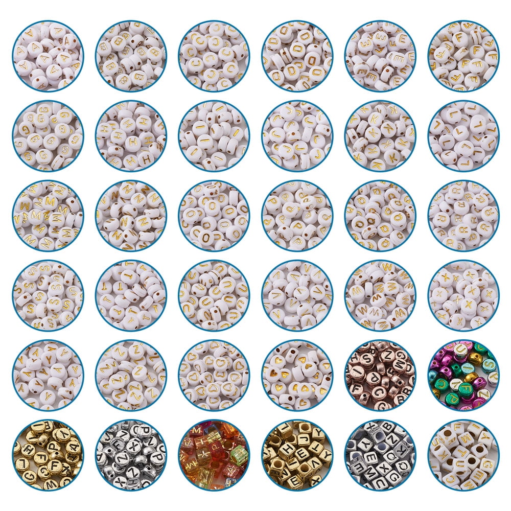1 Set Plating Acrylic Beads Metal Enlaced Alphabet Beads Letter A~Z ...