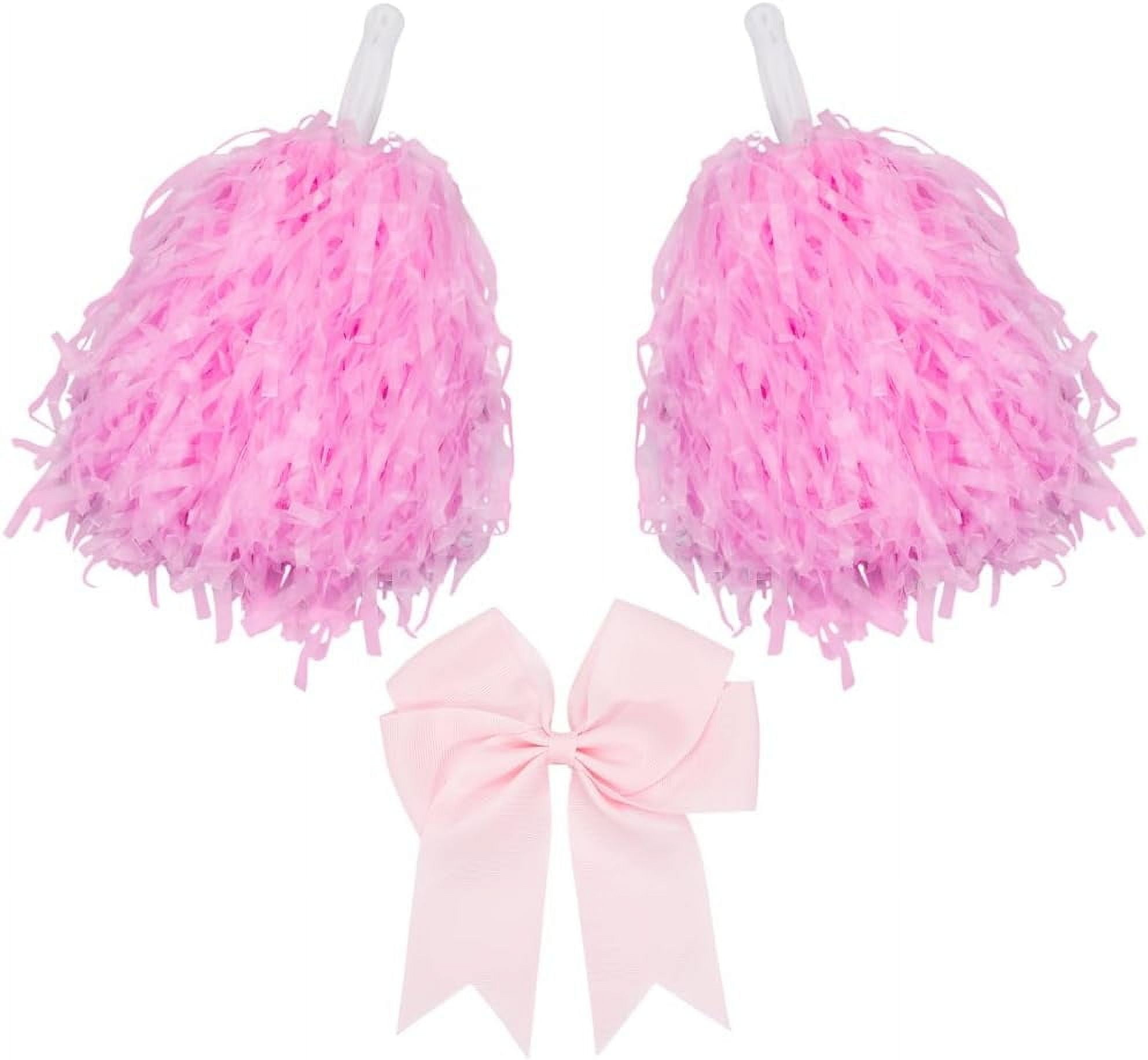 1 Set Pom Poms Cheer Pink Pom Poms Large Cheerleader Hair Bow Metallic ...