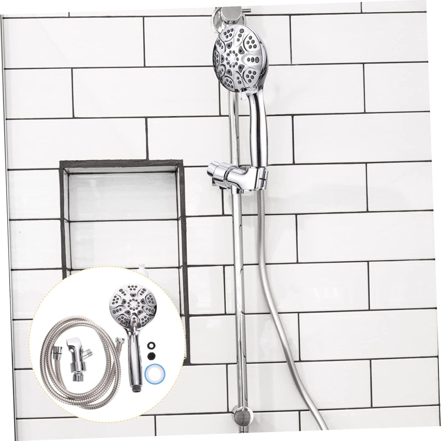 1 Set Pressurized Shower Hand Spray Set with Silica Gel, Silver ...
