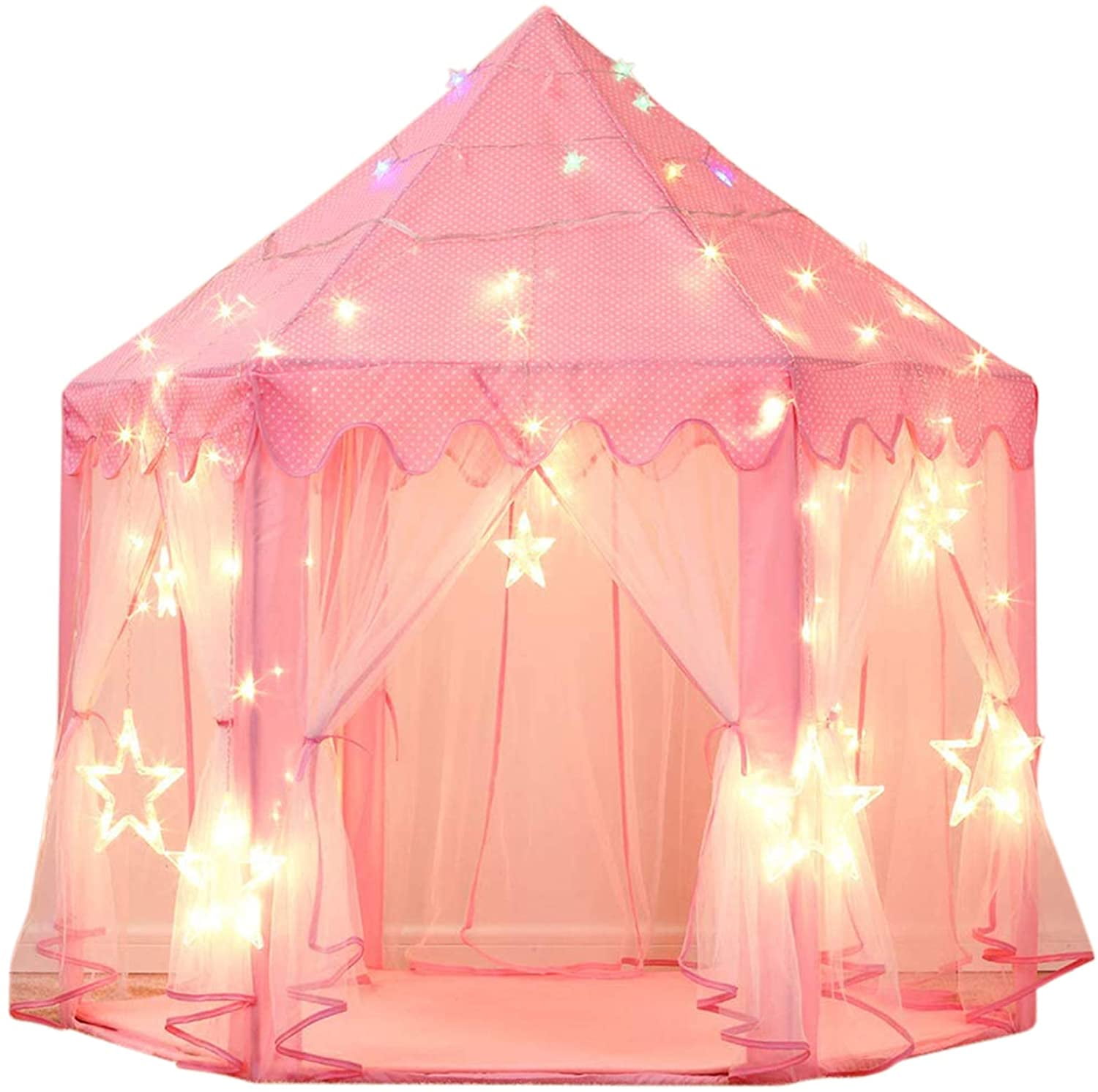 1 Set Princess Tent Girls,Pink Tent with Star LED Lights,Princess ...