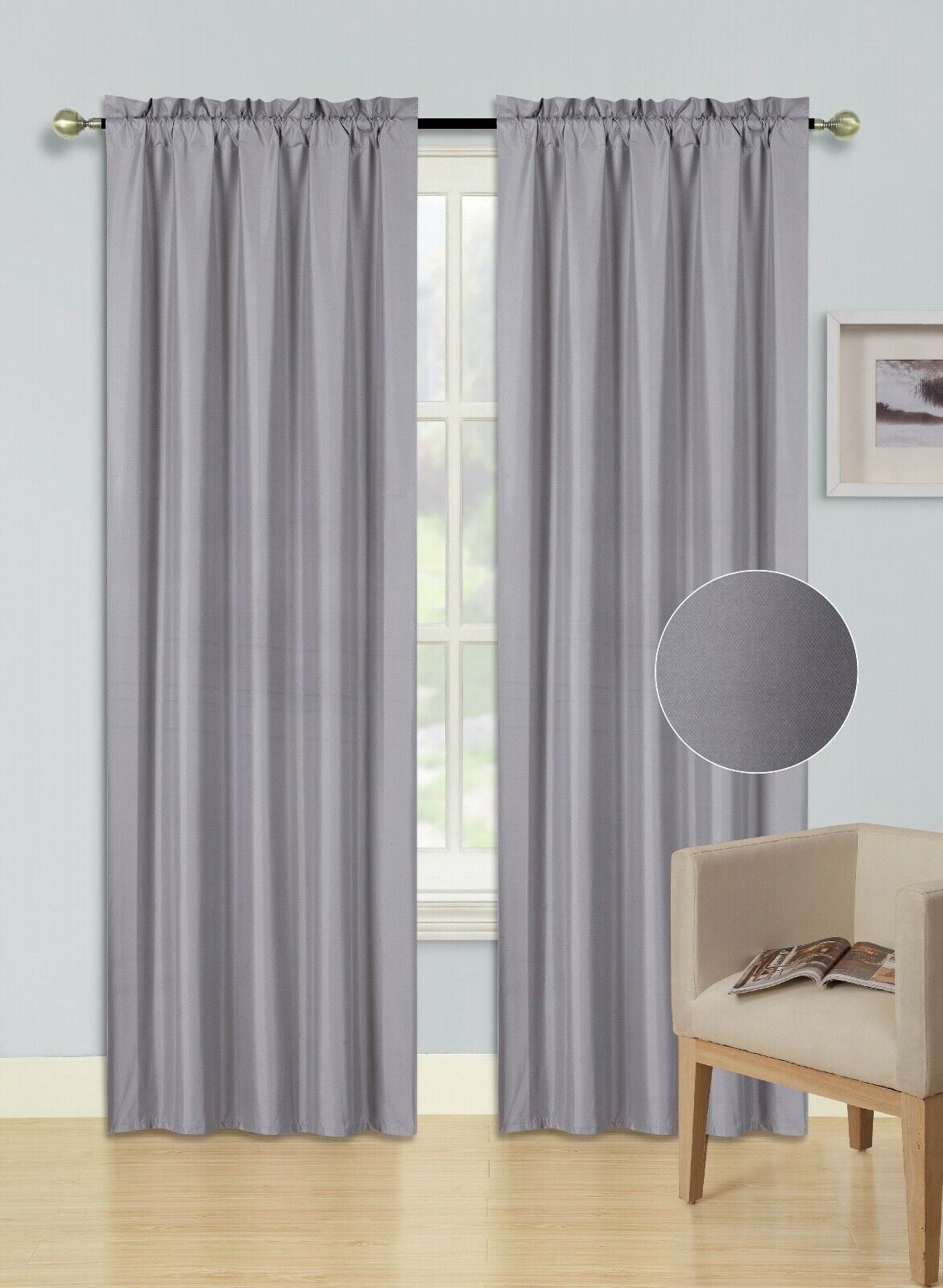 1 Set R64 curtain blackout thermal rod pocket panel solid charcoal ...
