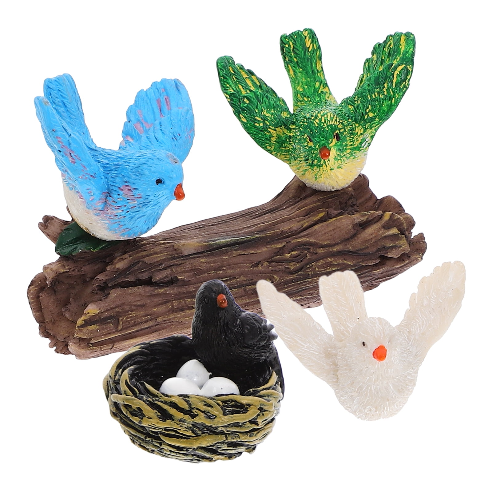 1 Set Resin Craft Bird Statue Fake Bird Model With Fake Stump And Nest ...