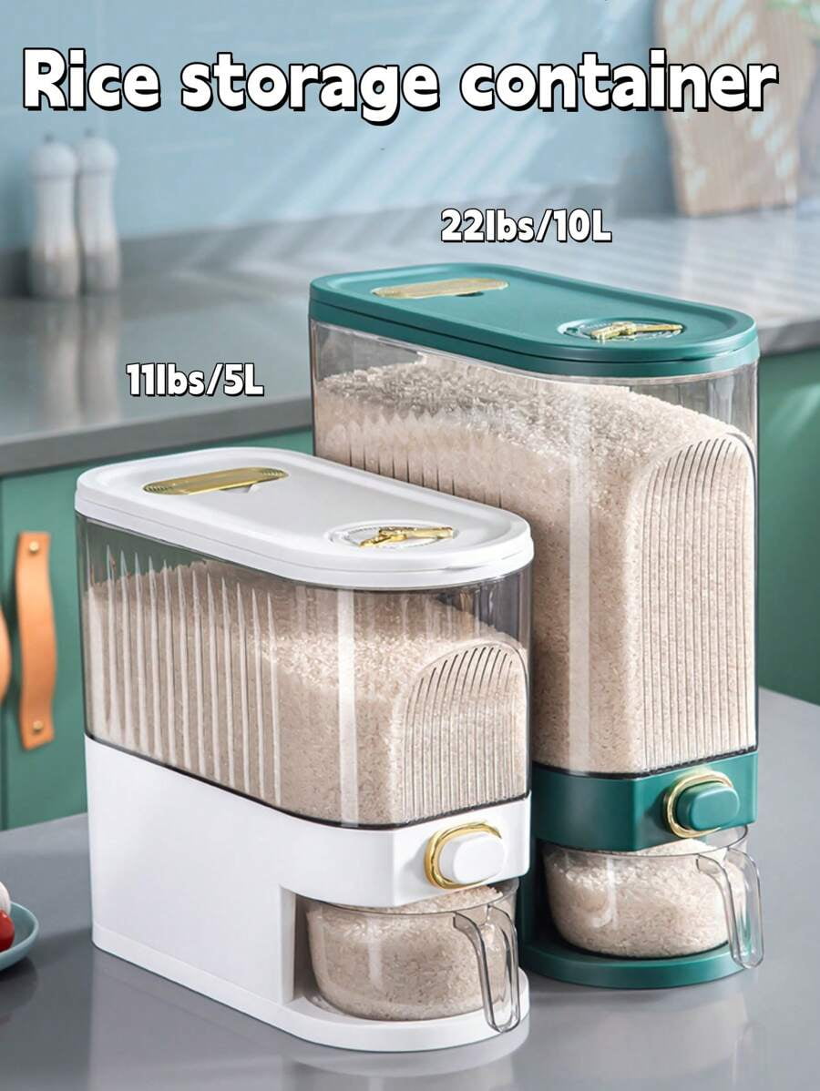 1 Set Rice Dispenser, 11-22 Lbs Rice Container With Measuring Cup ...