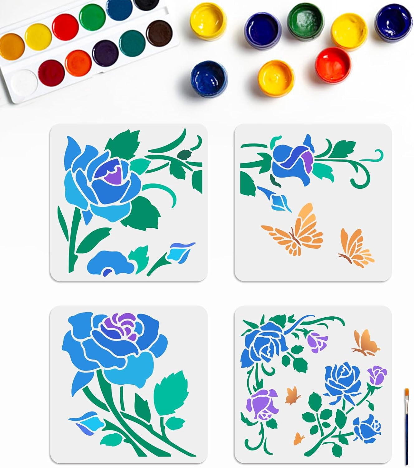1 Set Rose PET Hollow Out Drawing Painting Stencils with 1Pc Art Paint ...