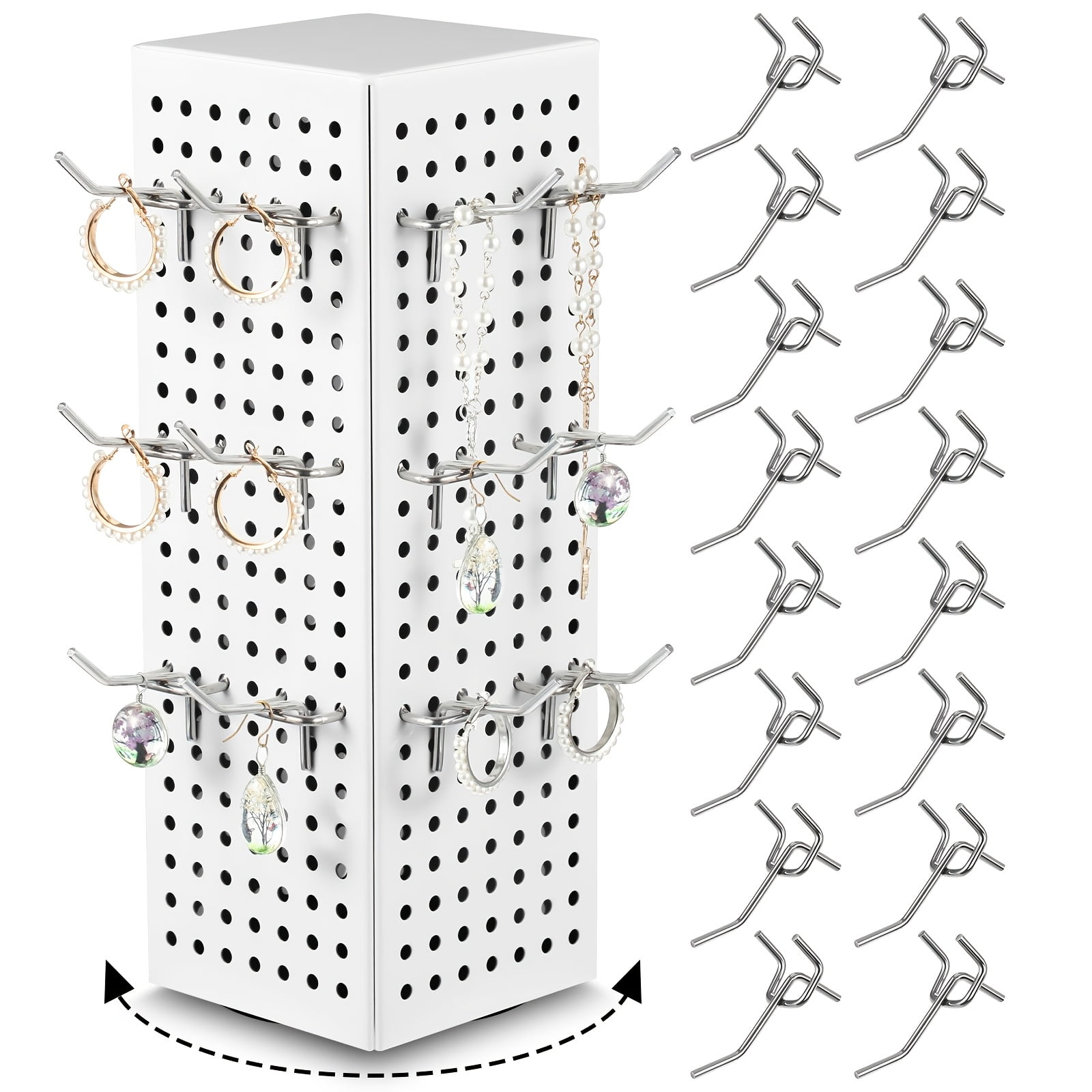 1 Set Rotating Countertop Display Kit With 16 Peg Hooks Four Sided ...