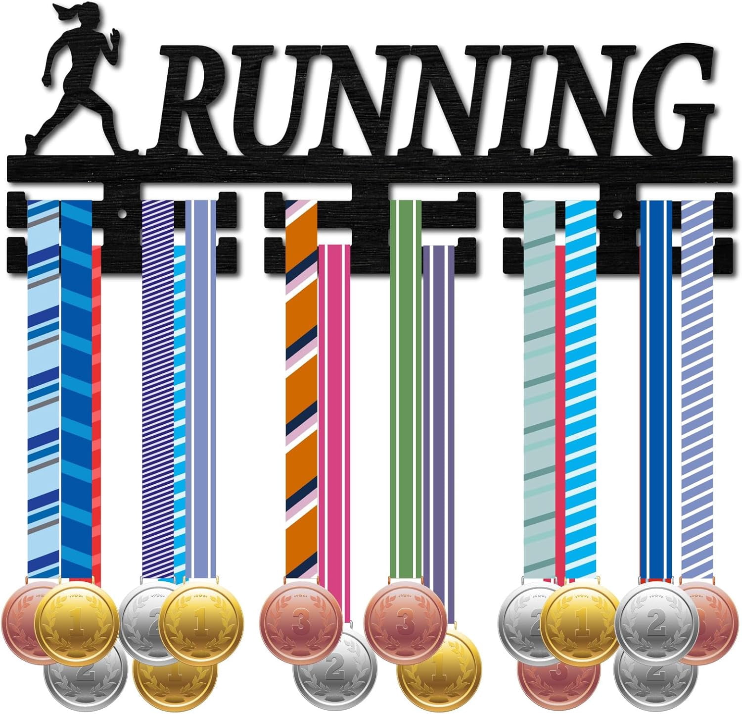 1 Set Running Medal Hanger Display Medal Holder Rack Wood Awards Wall ...