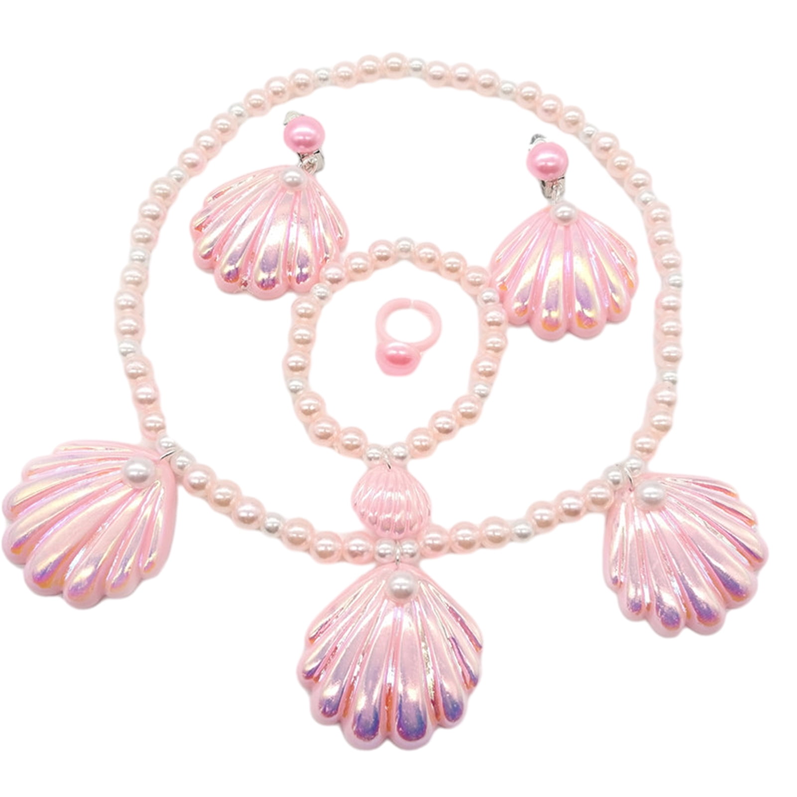 1 Set Shell Necklace Mermaid Jewelry Set Pink with Faux Pearl Bracelet ...