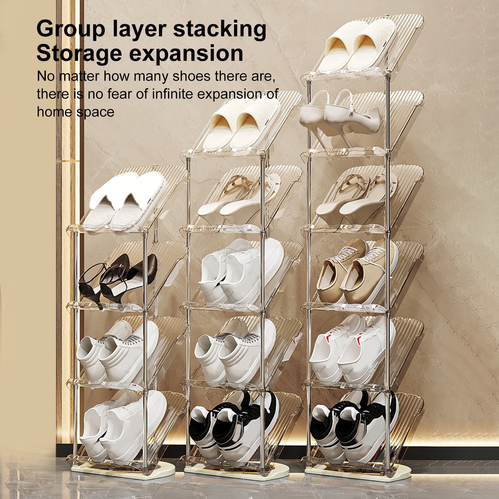 1 Set Shoe Rack 2/3/4/5 Tiers 45 Degree Sloping Entryway Shoe Organizer ...