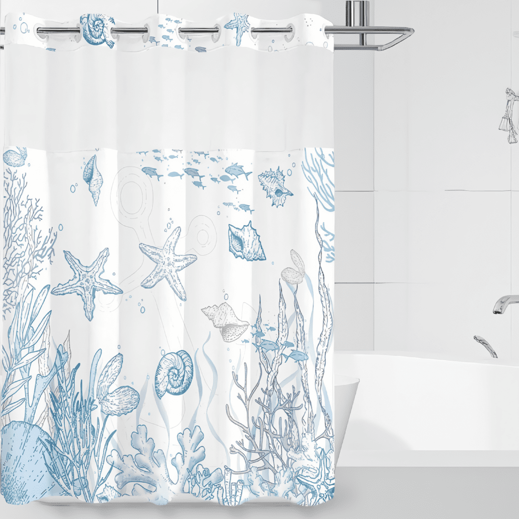 1 Set Shower Curtain with Detachable Snap-In Liner, No-Hook Install ...