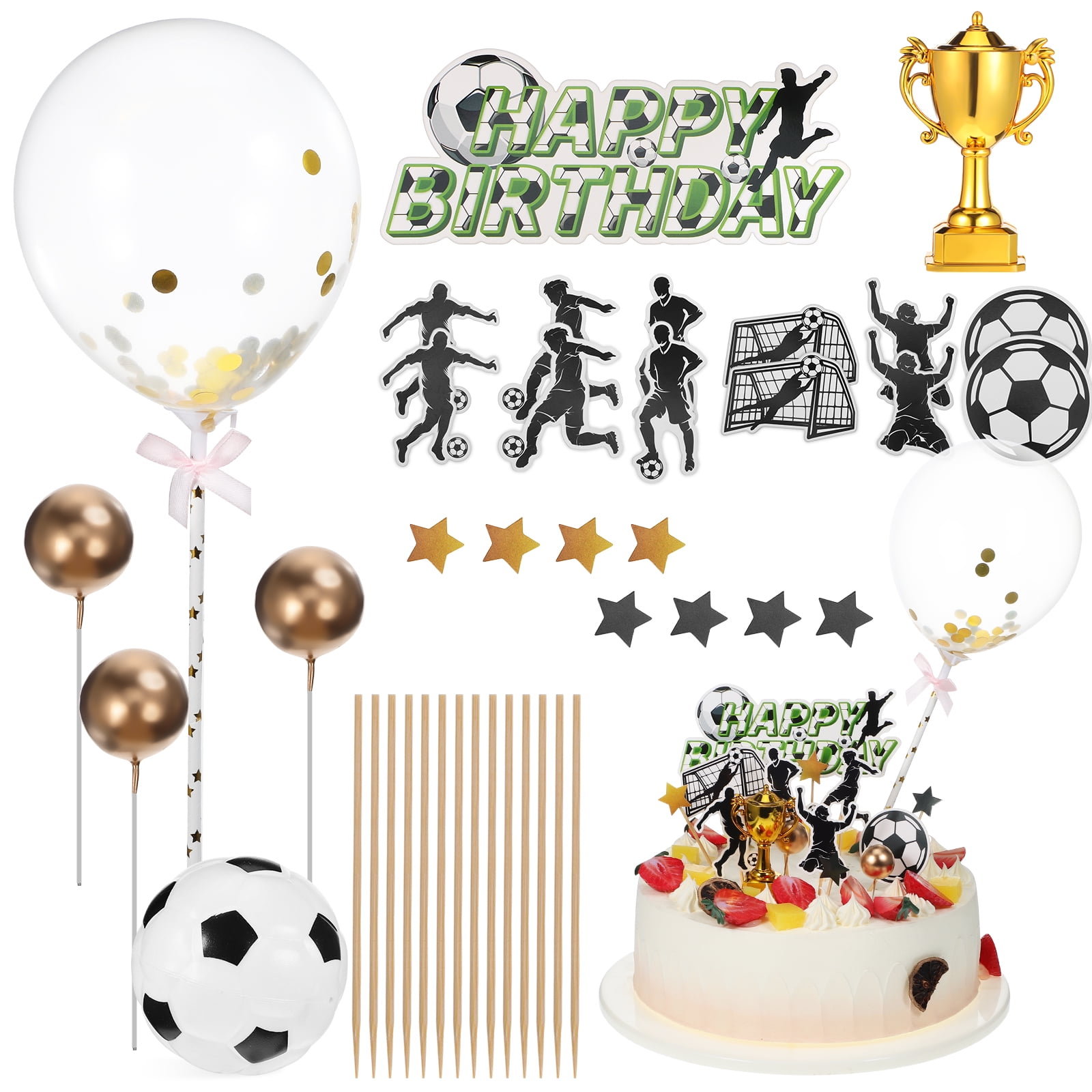 1 Set Soccer Cake Topper Birthday Cake Decorations Trophy Cake Topper ...