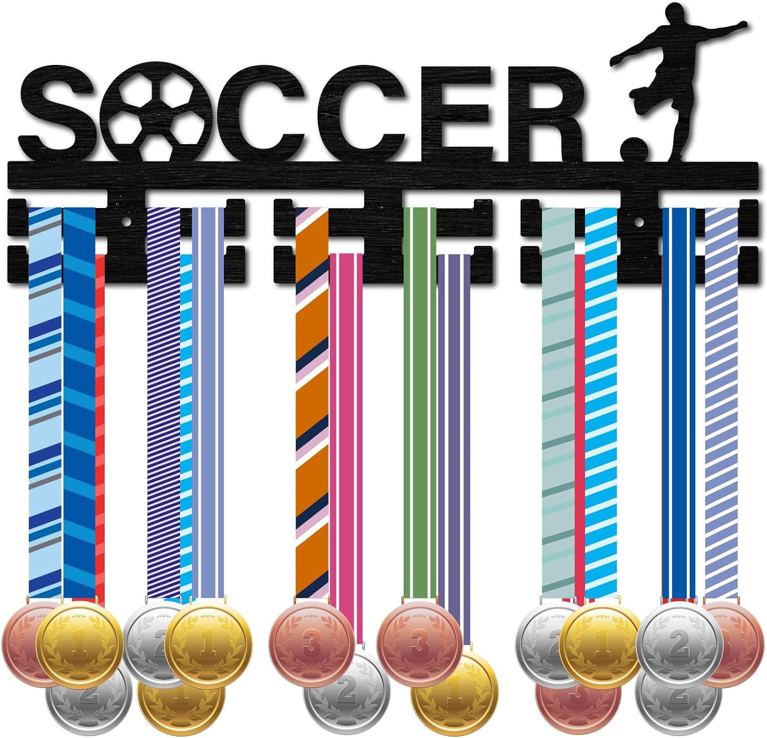 1 Set Soccer Medal Hanger Display Wood Medal Holder Football Rack Wall ...