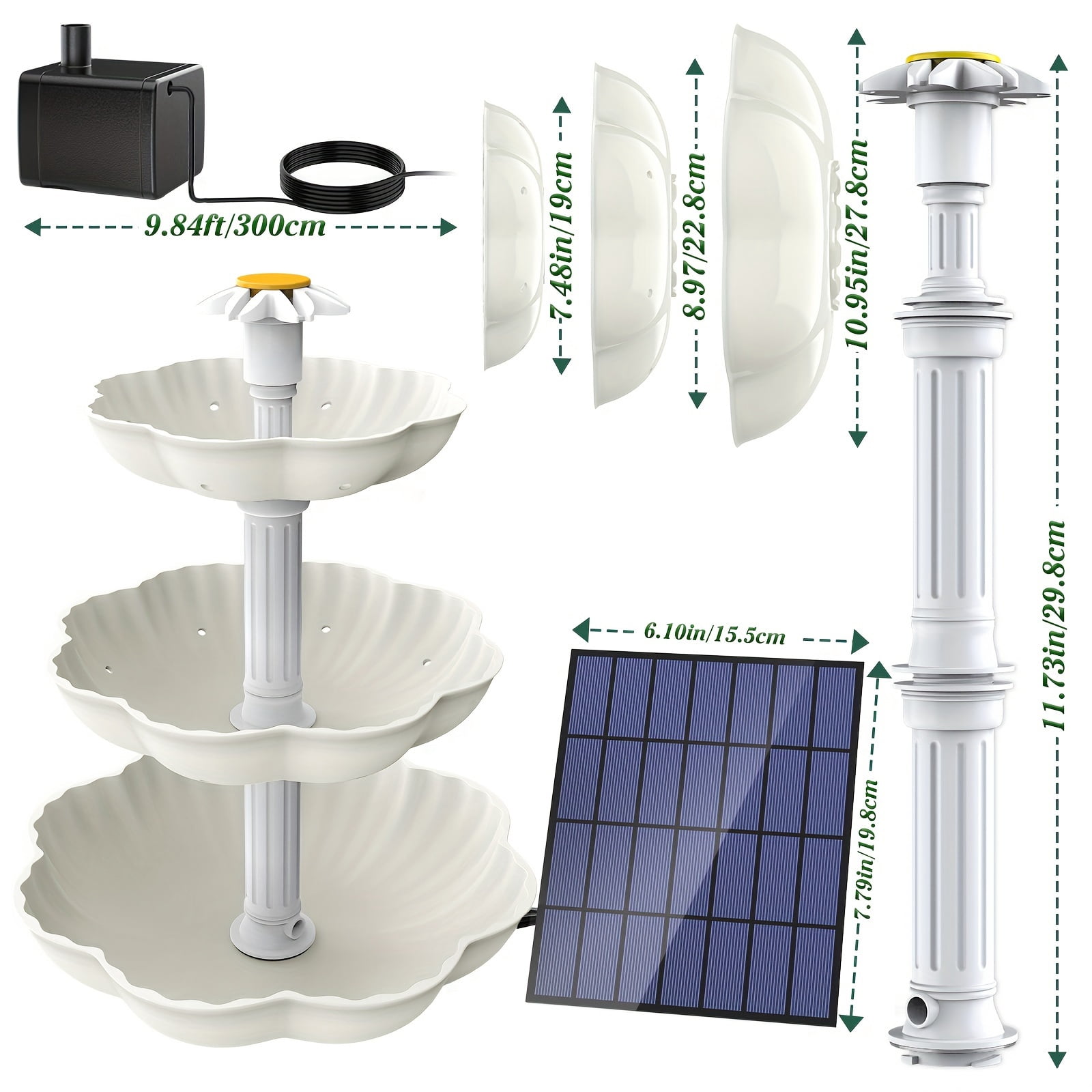 1 Set Solar Fountain For Bird Bath, Solar Panel, 3 Tiered Bird Bath ...