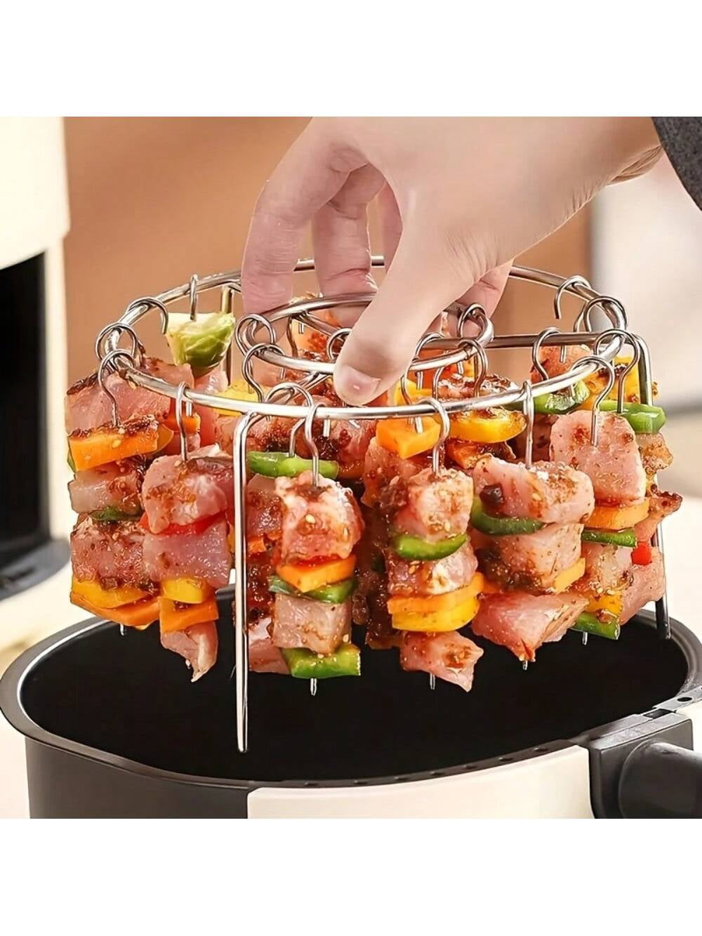 1 Set Stainless Steel Air Fryer Skewer Rack With 12 Skewers For Diy Bbq ...