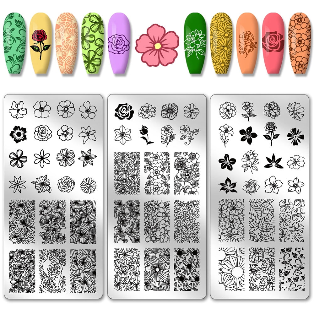 1 Set Stainless Steel DIY Nail Art Template Tool Rectangle Flower ...