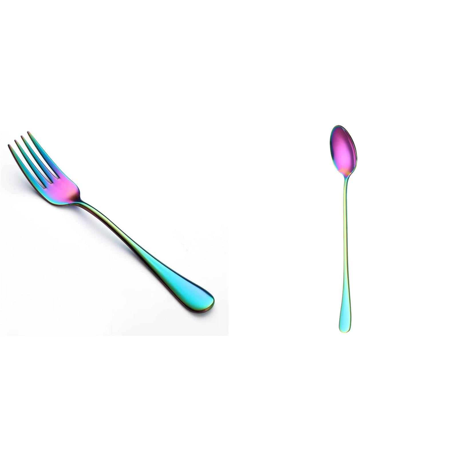 1 Set Stainless Steel Dessert forks Shiny Rainbow Metal Small Cake ...