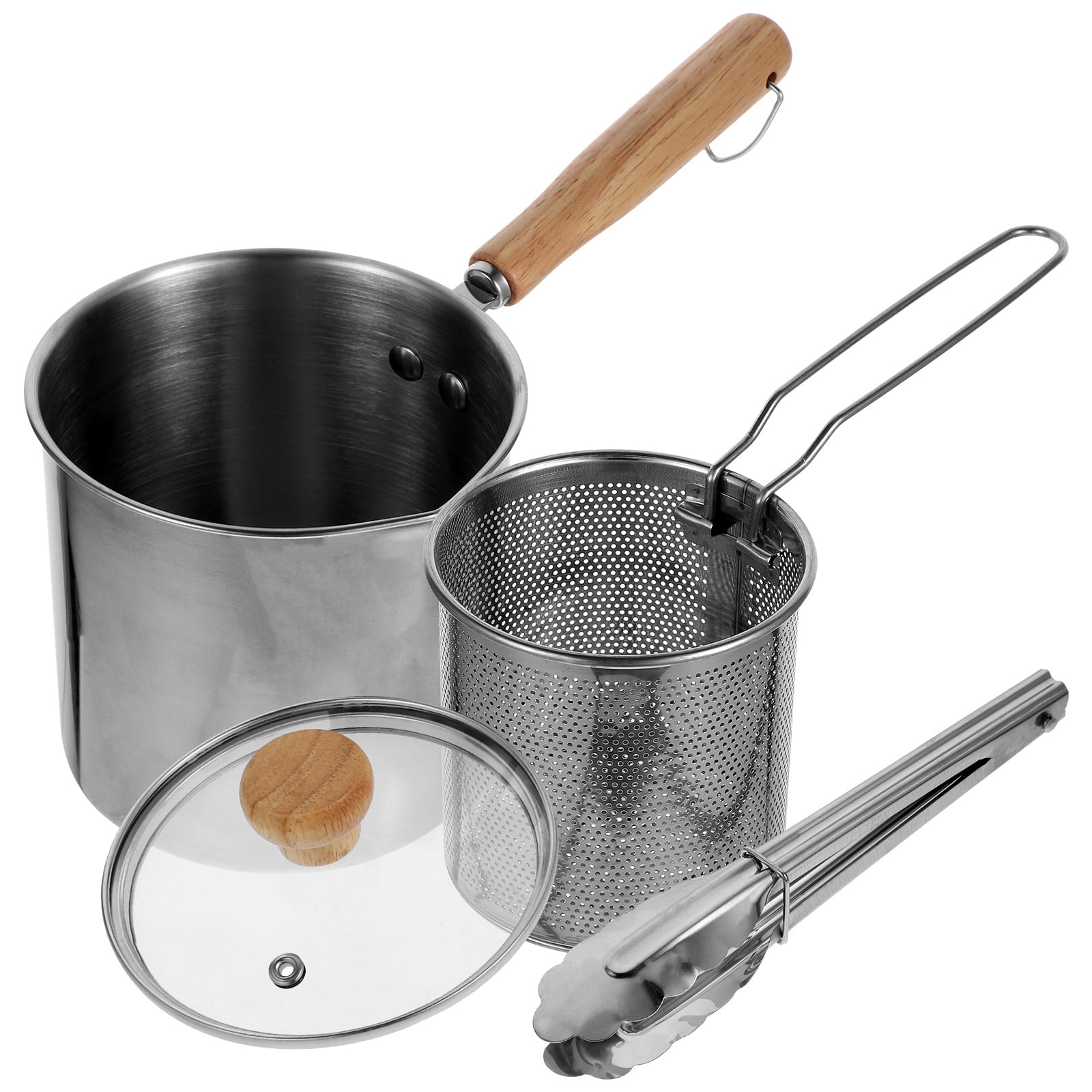 1 Set Stainless Steel Fry Pot Deep Frying Pot Deepen Milk Pan with Food ...