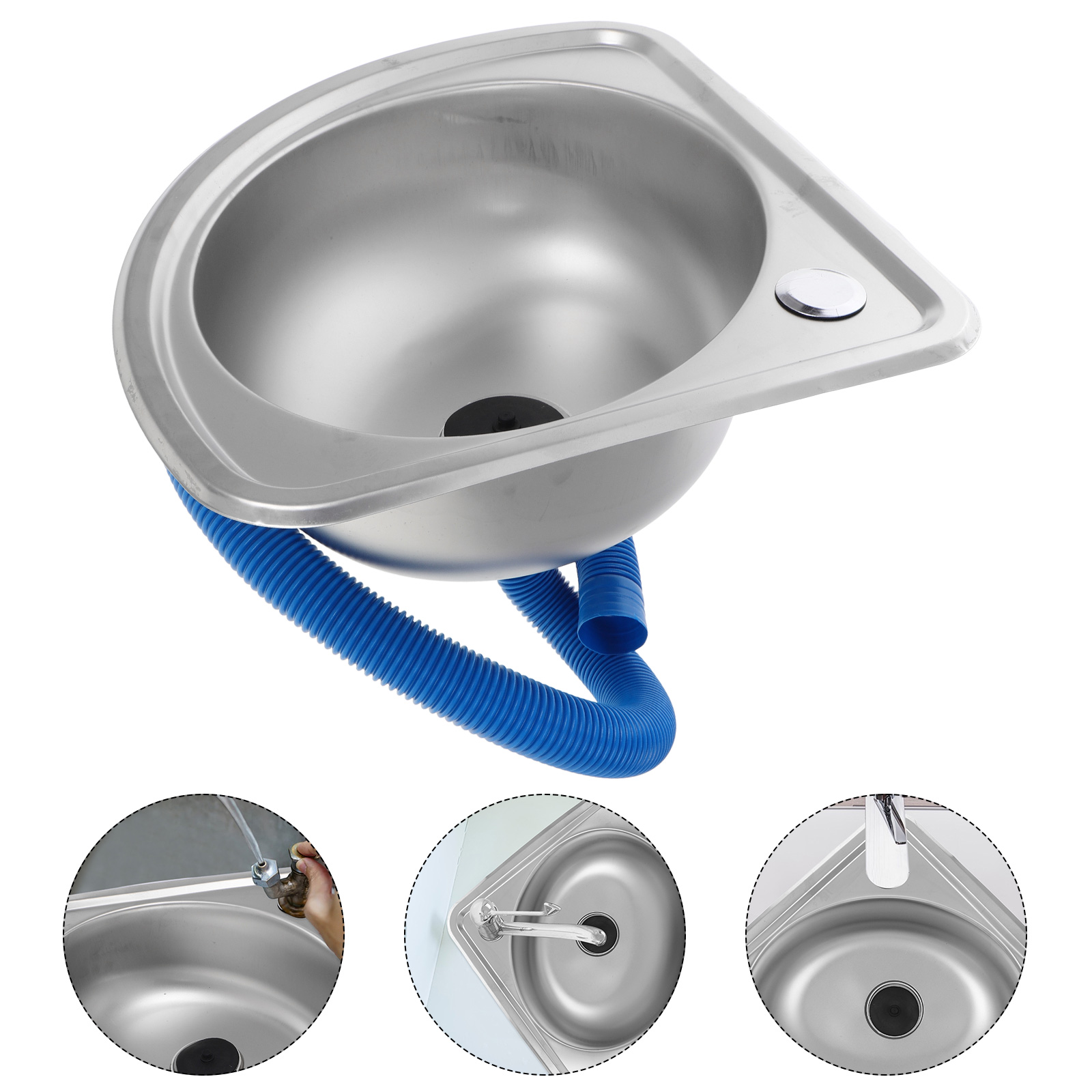 1 Set Stainless Steel Single Bowl Sink Wall-Mounted Triangle Wash Basin ...
