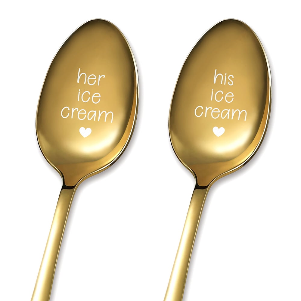 1 Set Stainless Steel Spoons Set with Packing Box Word Pattern Golden ...