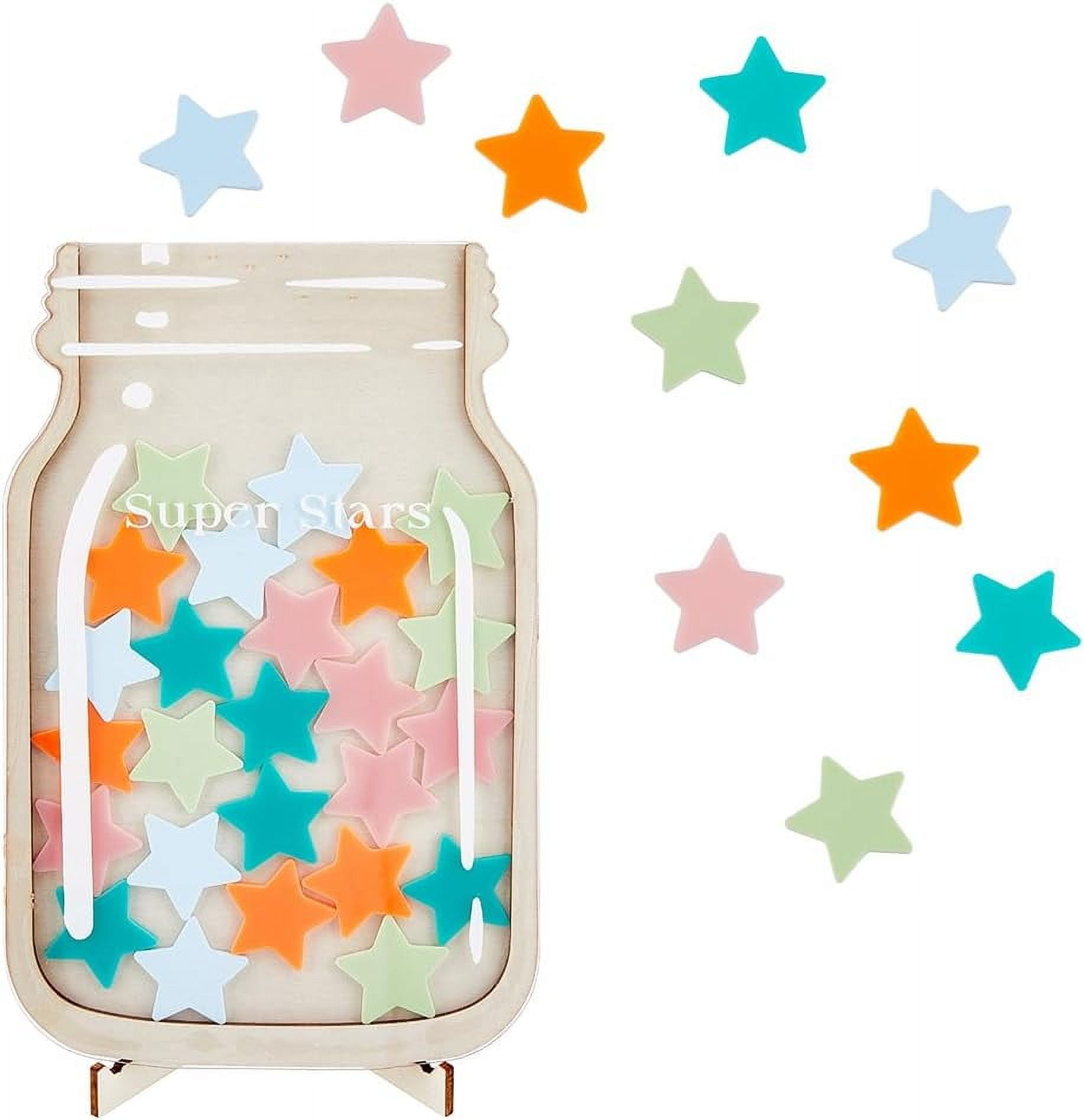 1 Set Stars Reward Jar with 25Pcs 5 Colors Stars DIY Wood Reward ...