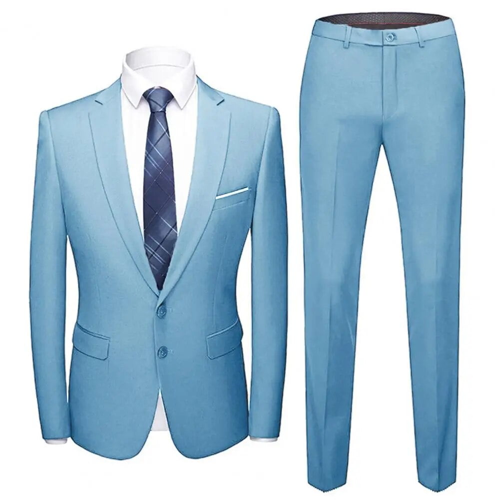 1 Set Stylish Groom Suit Long Sleeve Super Soft Men Suit Set Pure Color ...