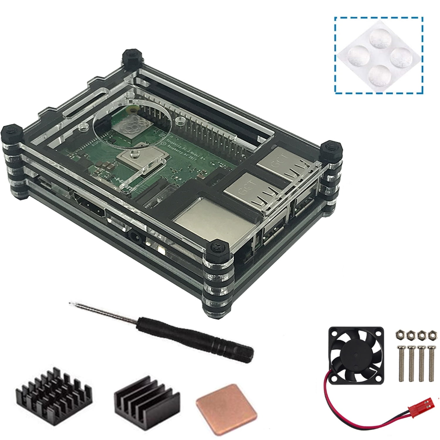 1 Set Transparent 9 Layers Case with DC5V Cooling Fan Heatsink Screwdriver for Raspberry Pi 3B ...