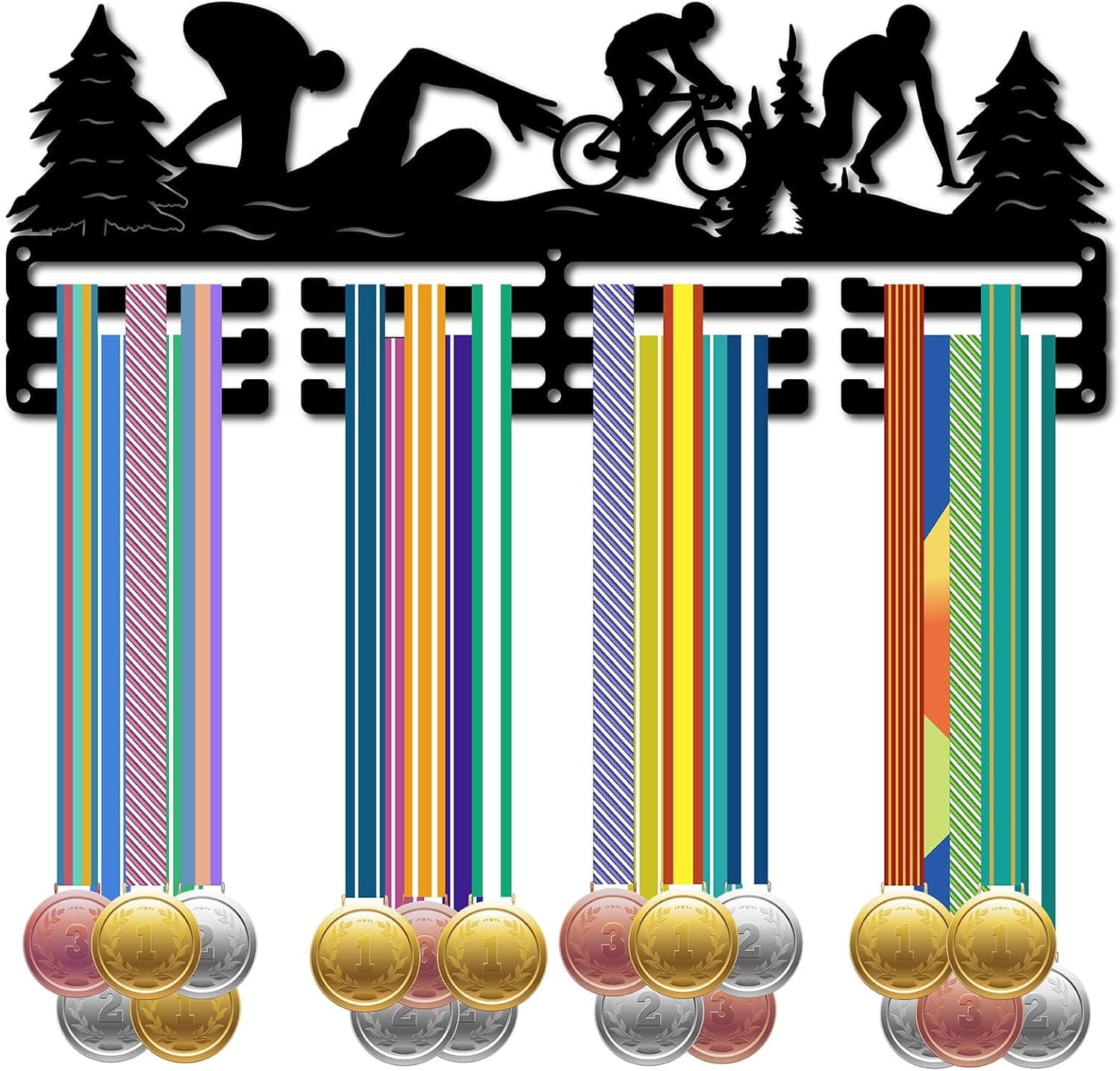1 Set Triathlon Medal Holder Hanger Swim Bike Run Medal Display Rack ...