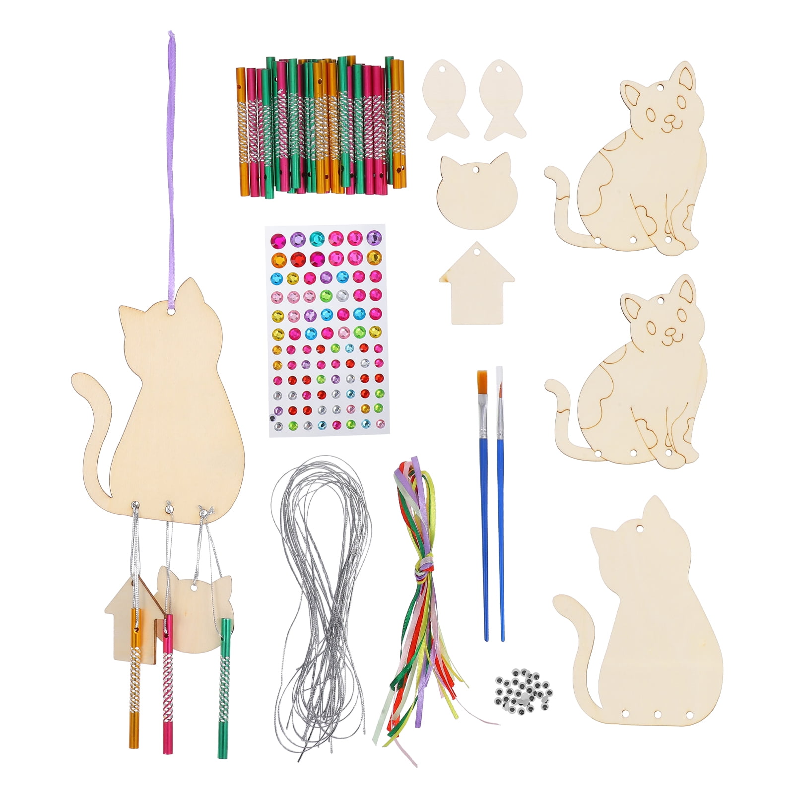 OUNONA Paintable Wind Chime Craft Kit for Kids with Wooden Slices and ...