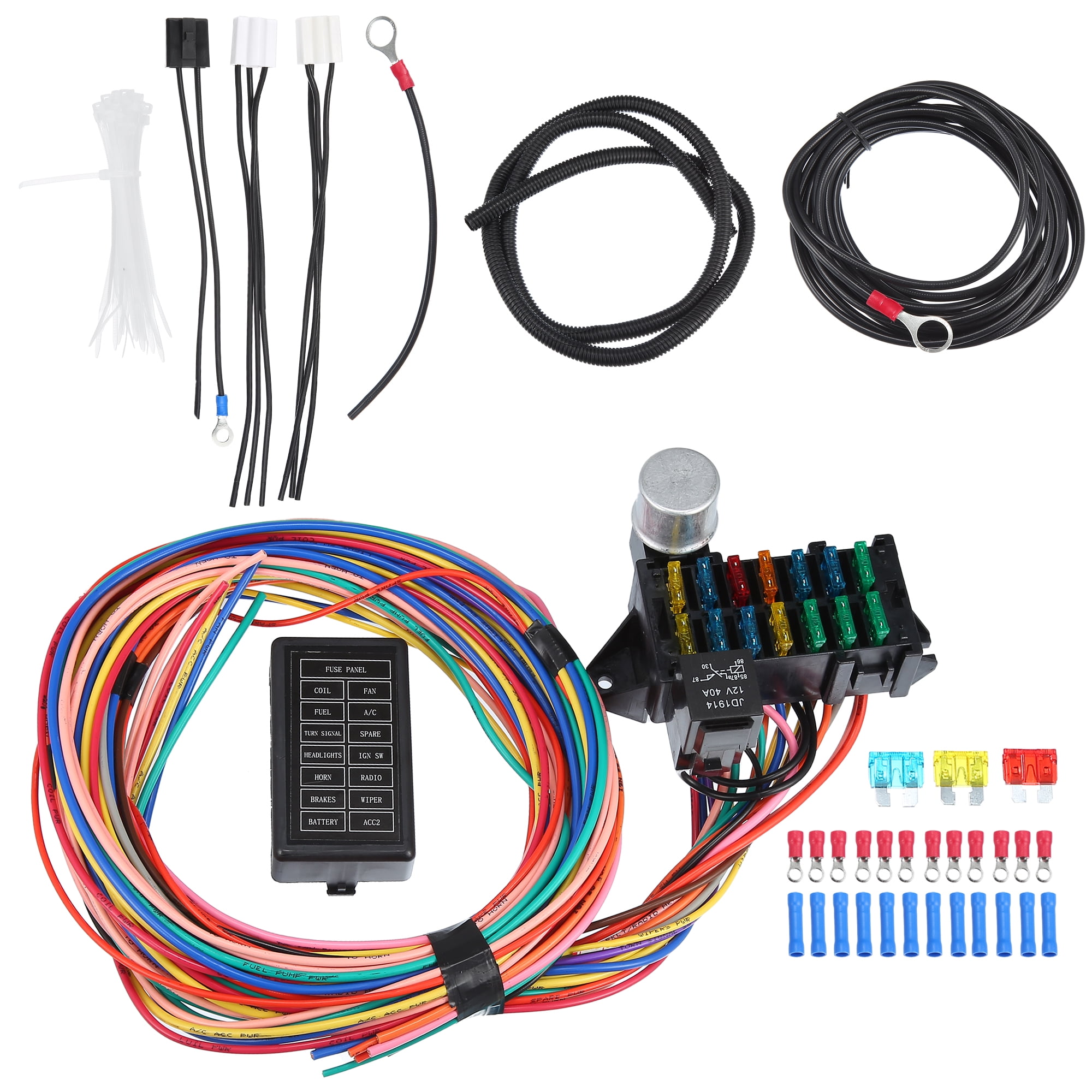 1 Set Universal 14 Circuit Wiring Harness Kit with Fuses Fit for GM for ...