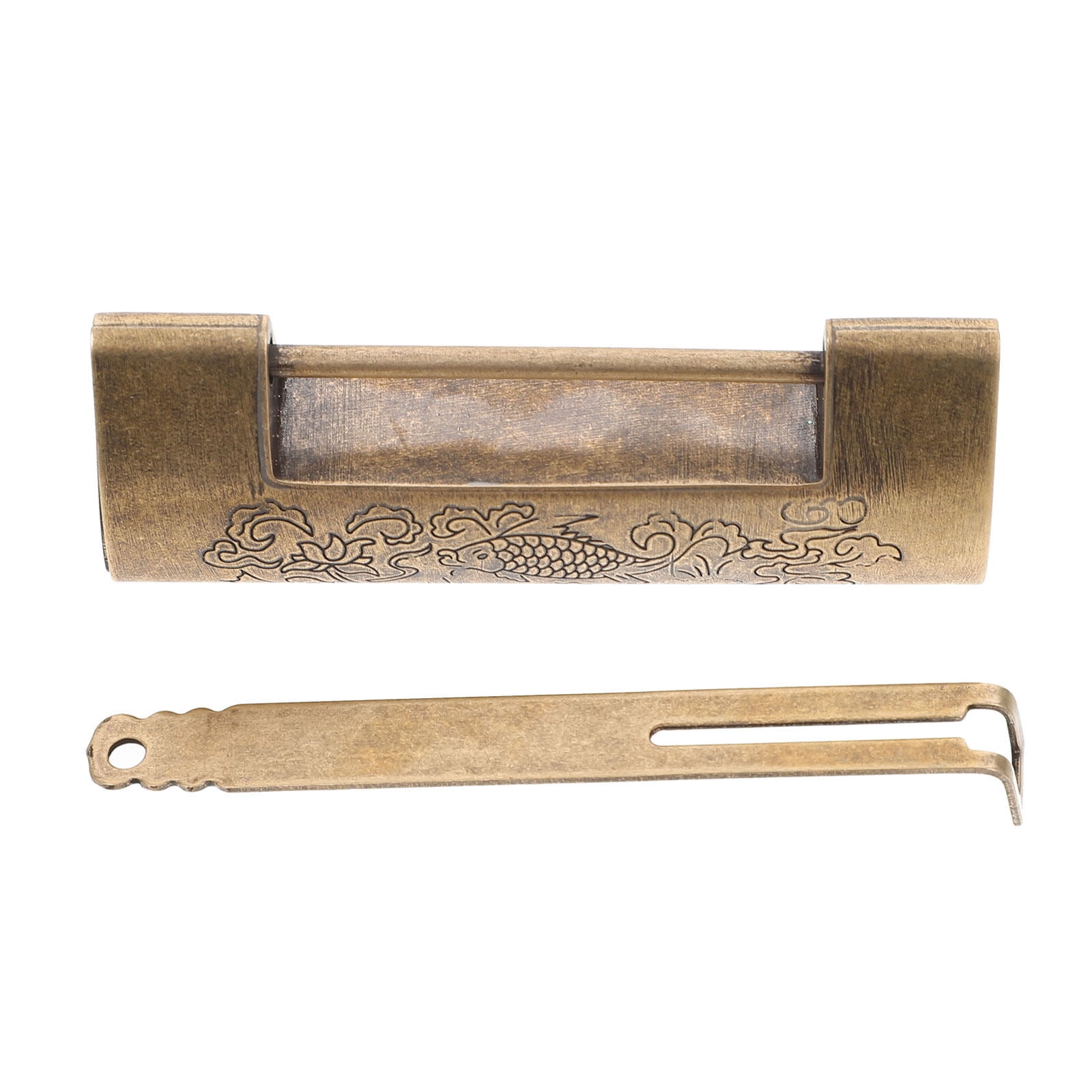 1 Set Vintage Engraved Antique Lock Wooden Box Padlock Old Chinese Lock ...