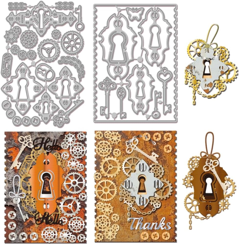 1 Set Vintage Lock and Key Cutting Dies Metal Gear and Chain Die Cuts ...
