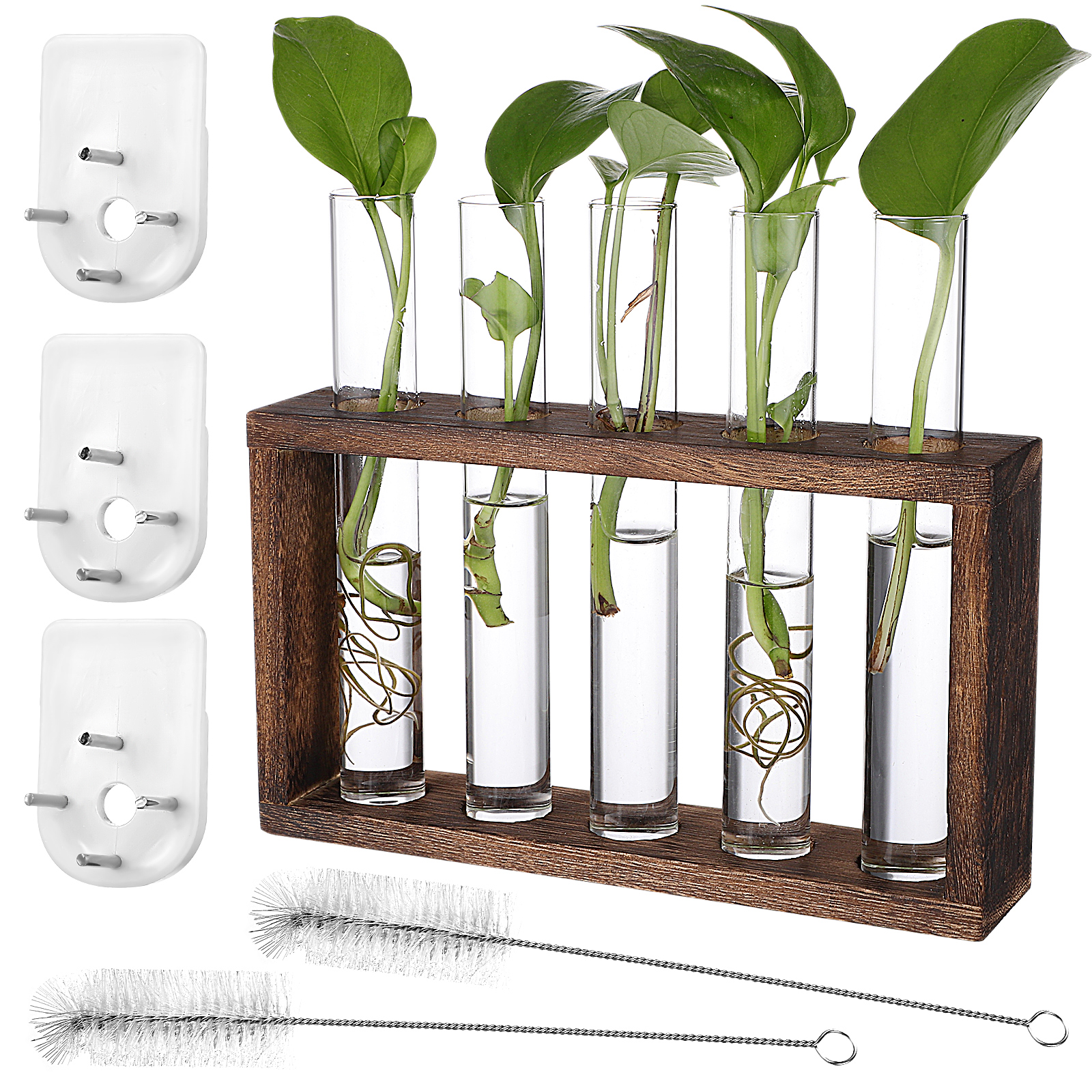 jojofuny Wood Planter Rack with Five High Borosilicate Glass Test Tubes ...