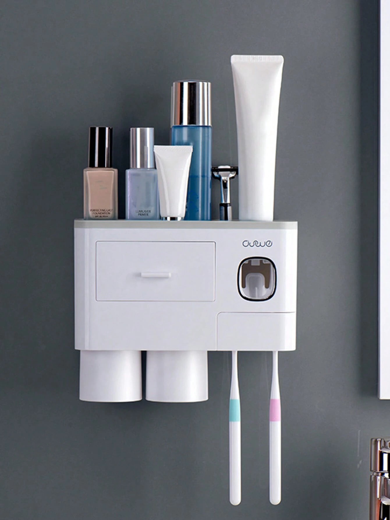 1 Set Wall Mount Toothbrush Holder With 2/4 Cups, Plastic Automatic ...