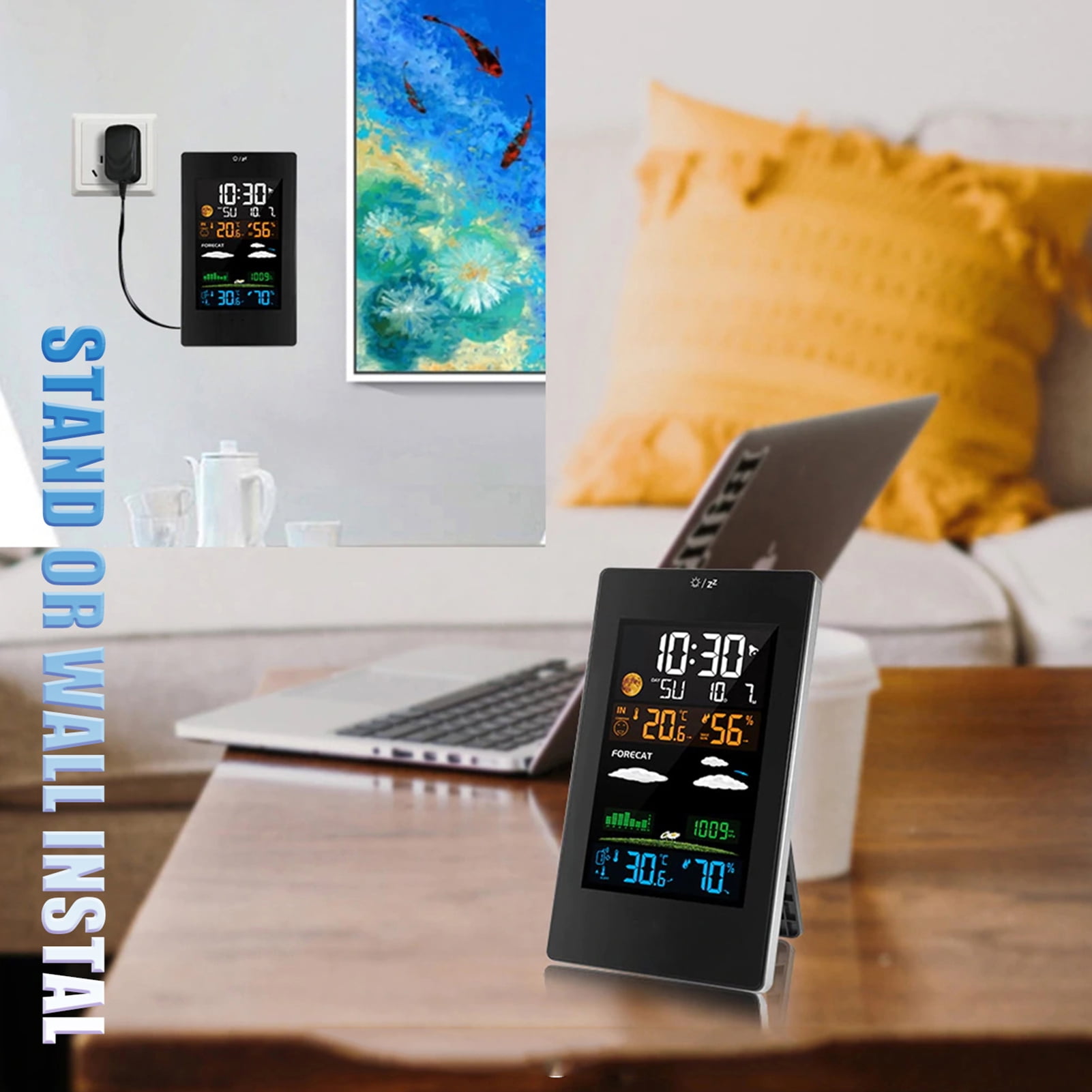 1 Set Weather Clock with Sensor Adjustable Backlight Wireless Precise ...