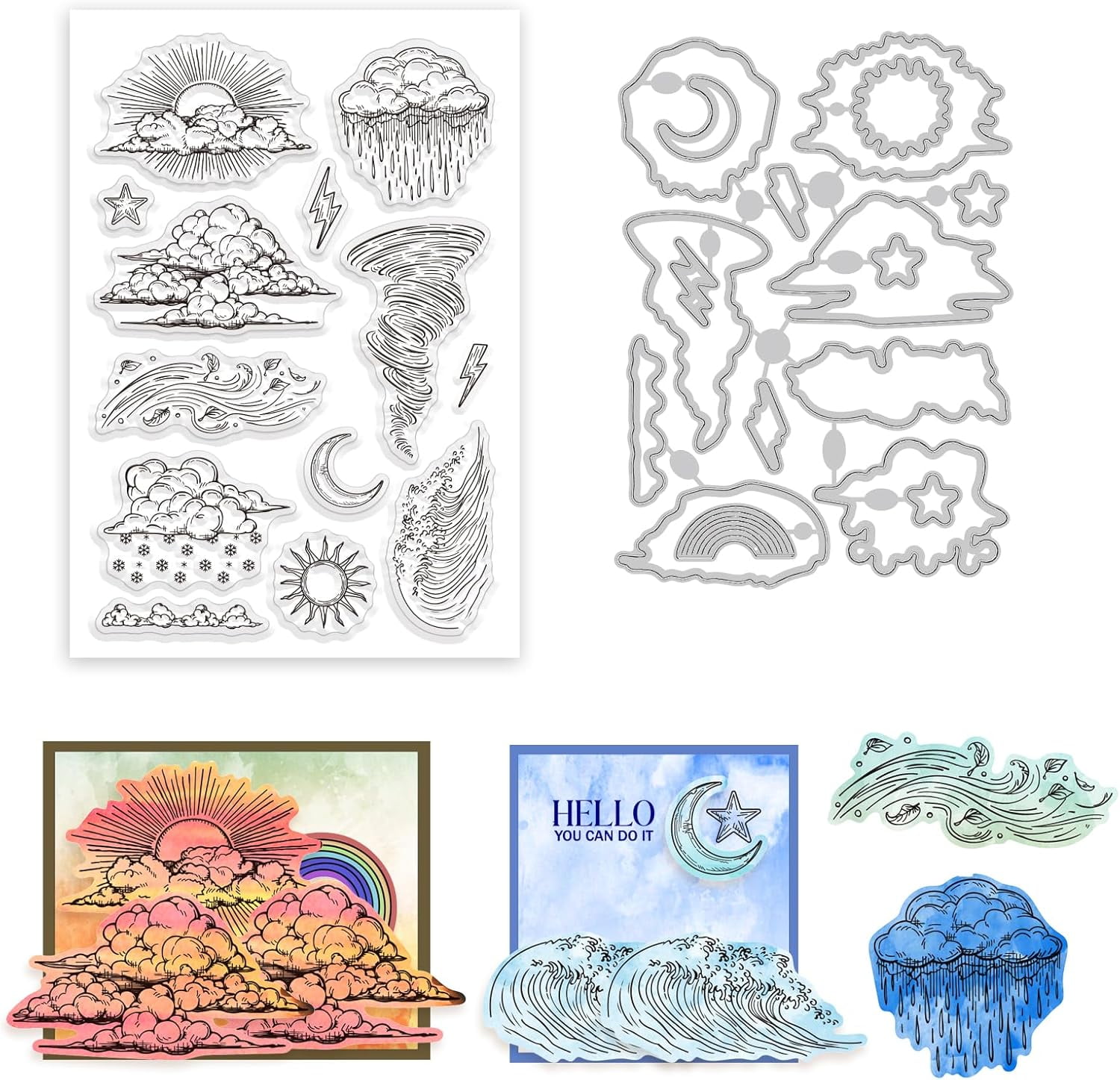 1 Set Weather Tornado Rain Snow Wind Clear Stamps and Cutting Dies Set ...