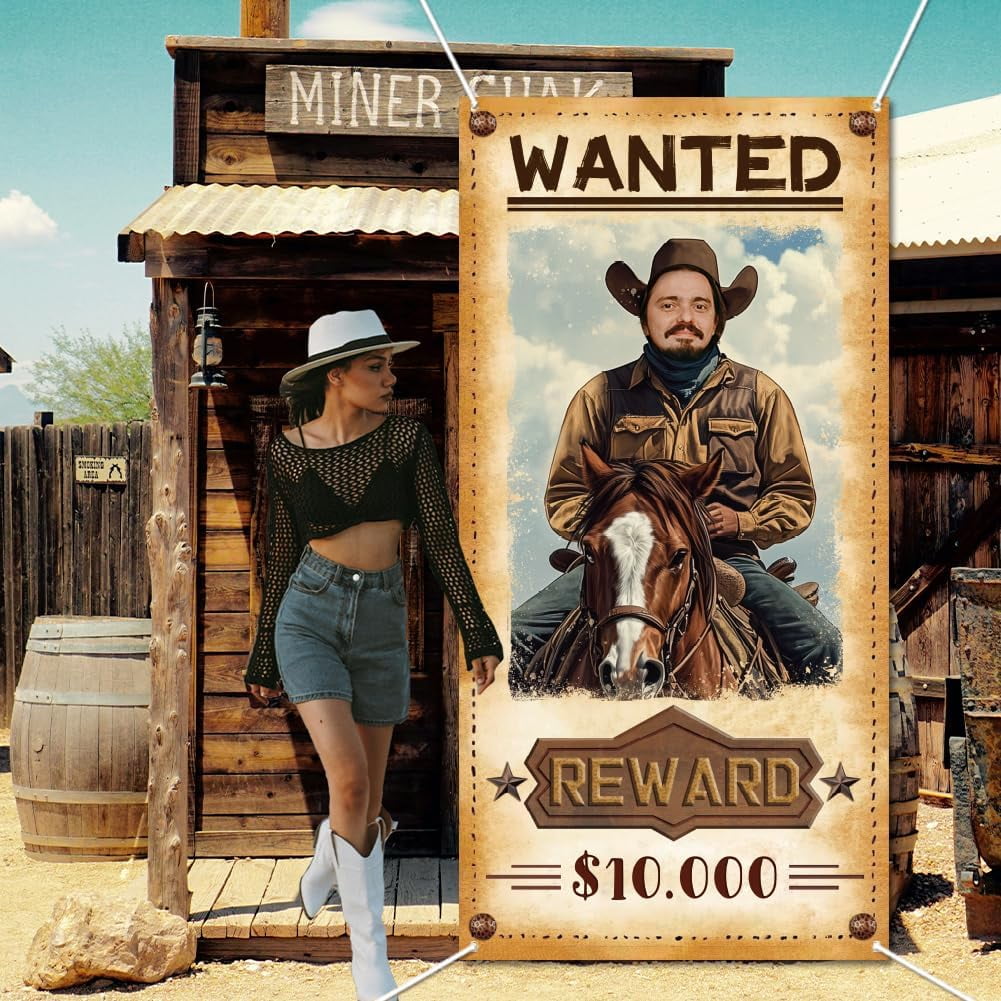 1 Set Western Cowboy Backdrop Party Decoration 5.9x3ft Wild West Wanted ...