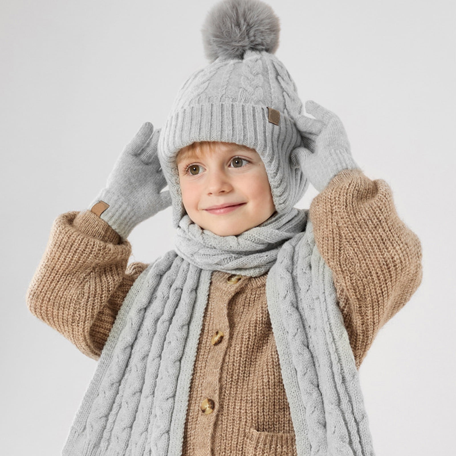 1 Set Winter Hat Scarf Gloves - Ear Flap Hat Set, Touchscreen Mittens ...
