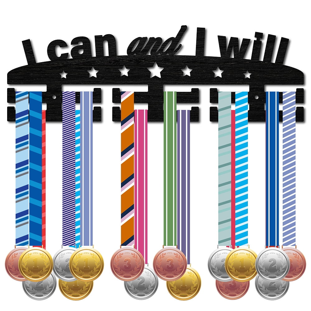 1 Set Wood Medal Hanger Holder 2 Line Display Wall Rack with Screws ...