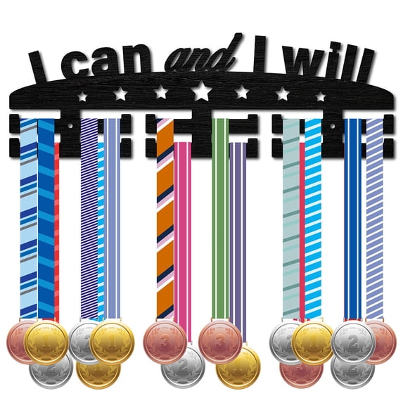 1 Set Wood Medal Hanger Holder 2 Line Display Wall Rack with Screws ...