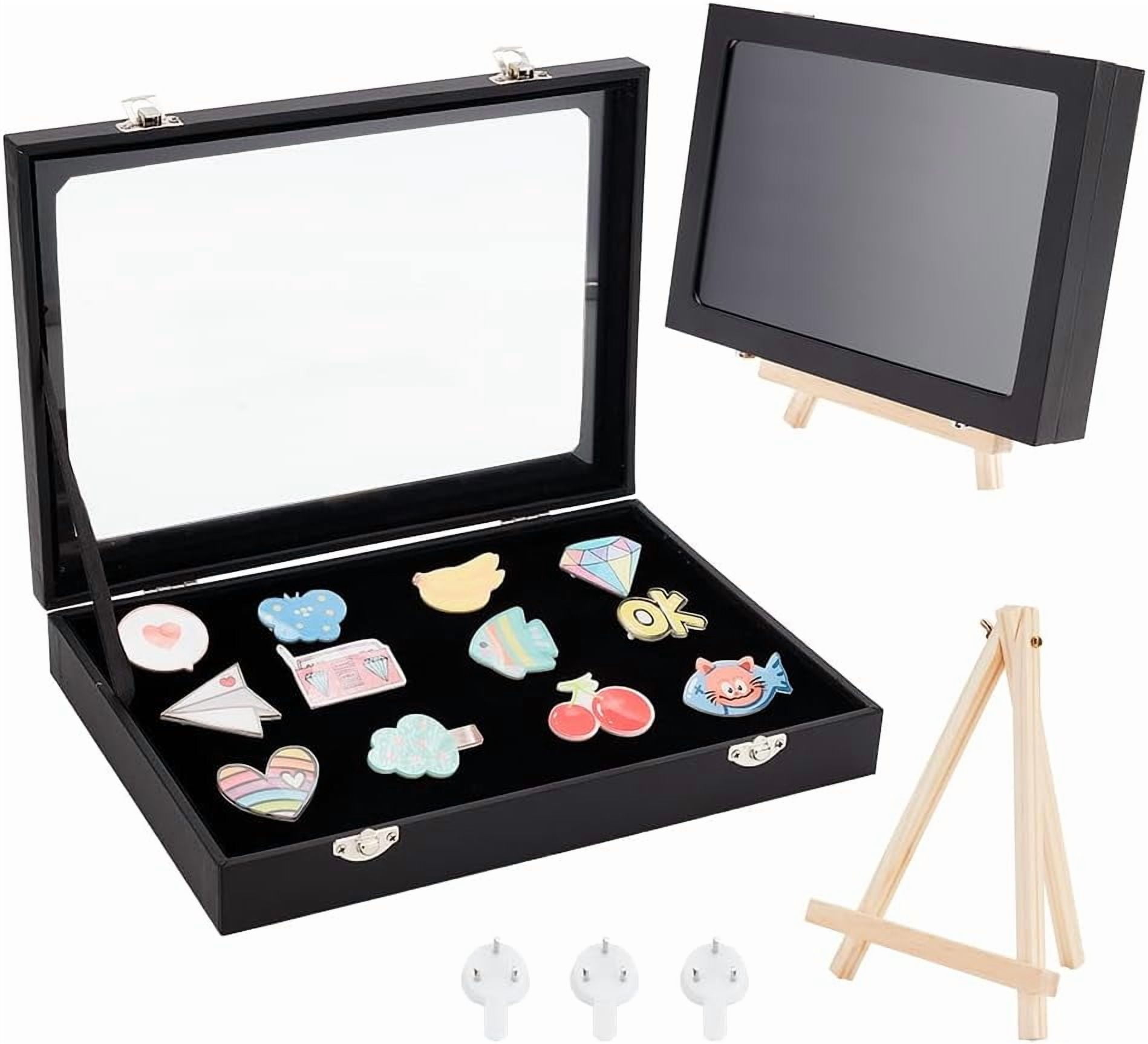 1 Set Wood Pin Display Case Badge Presentation Box with Velvet & PU ...