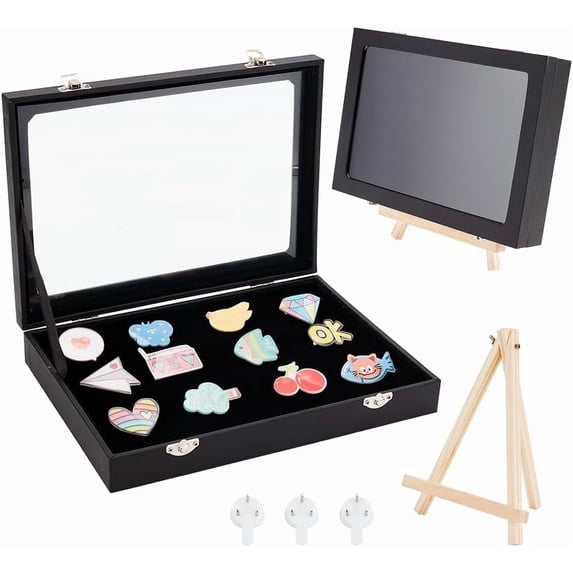 1 Set Wood Pin Display Case Badge Presentation Box with Velvet & PU ...