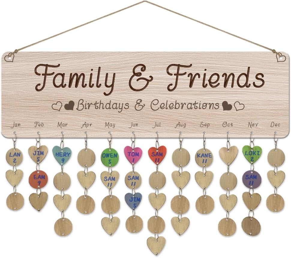 1 Set Wooden Family and Friends Birthday Reminder Calendar Plaque ...