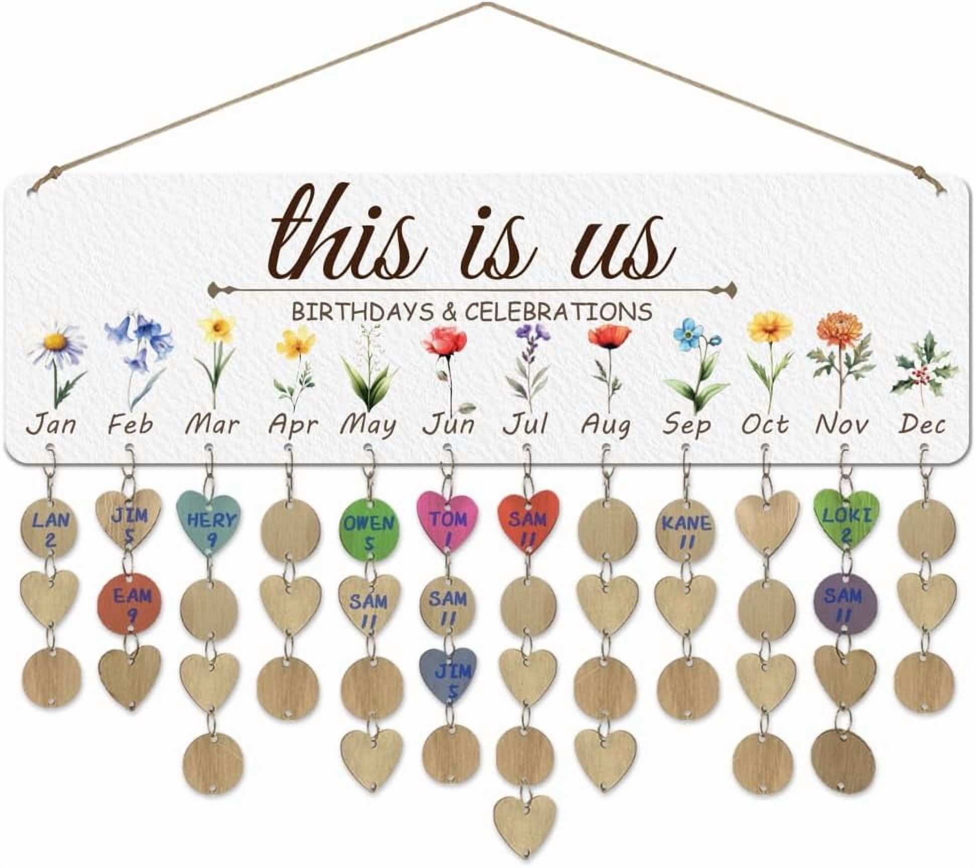 1 Set Wooden Flowers Family Birthday Reminder Calendar Plaque ...