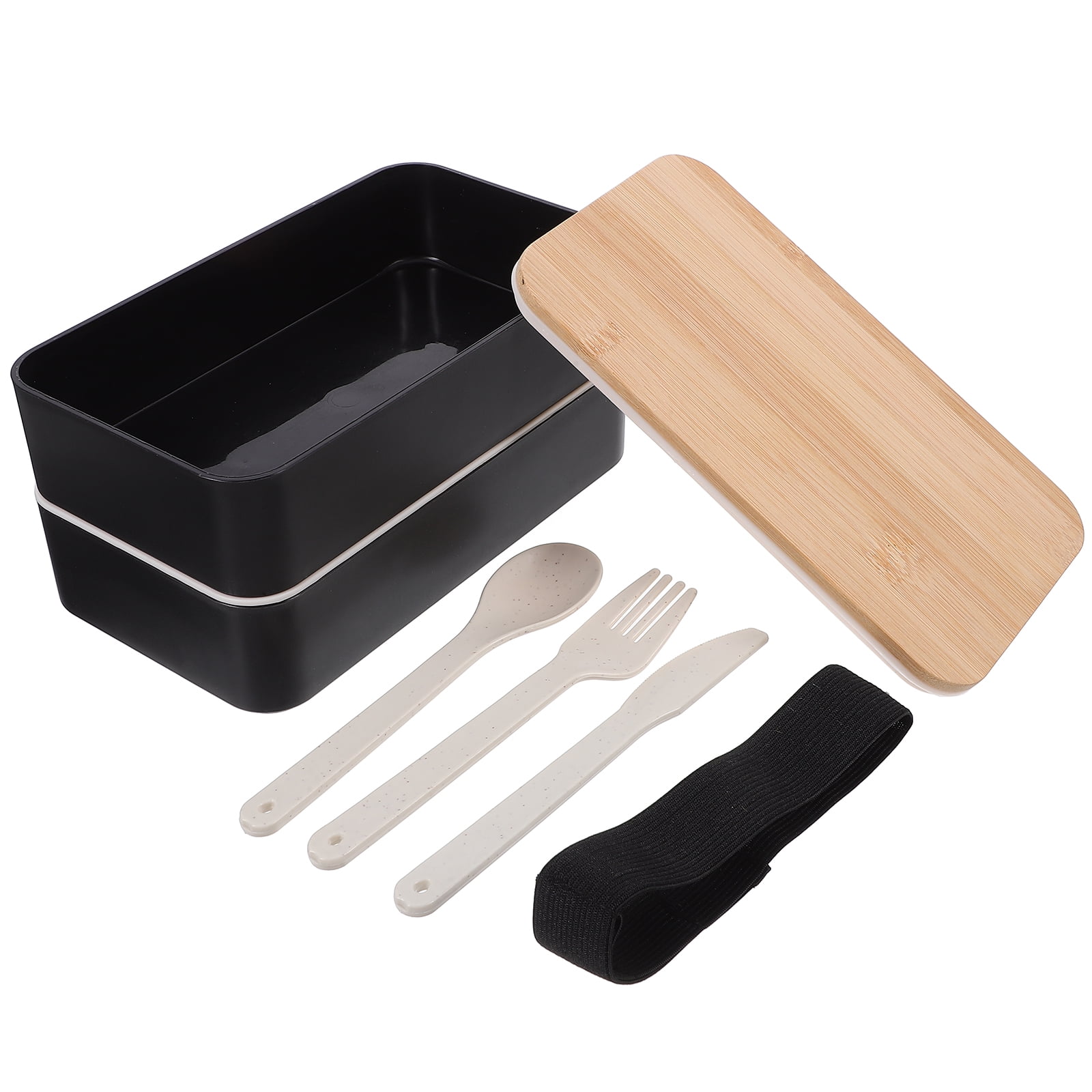 1 Set Wooden Lunch Box Bento Lunch Box Office Lunchbox 2-Tier Stackable ...